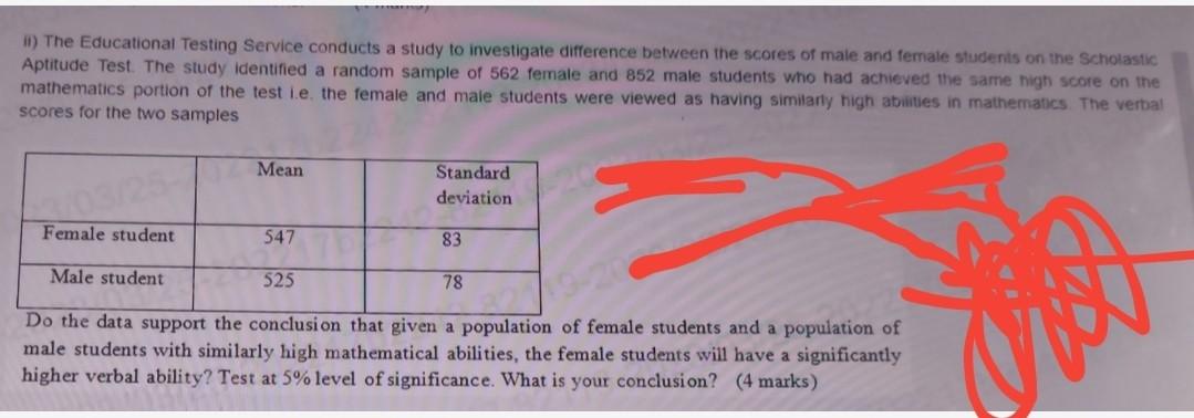 Solved ii) The Educational Testing Service conducts a study | Chegg.com