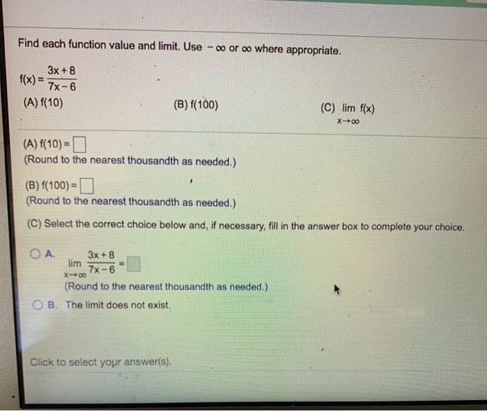 Solved Find each function value and limit. Use - or where | Chegg.com