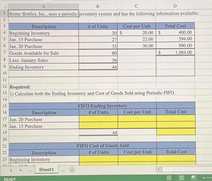 Solved A B C D2) Calculate both the Ending Inventory and | Chegg.com
