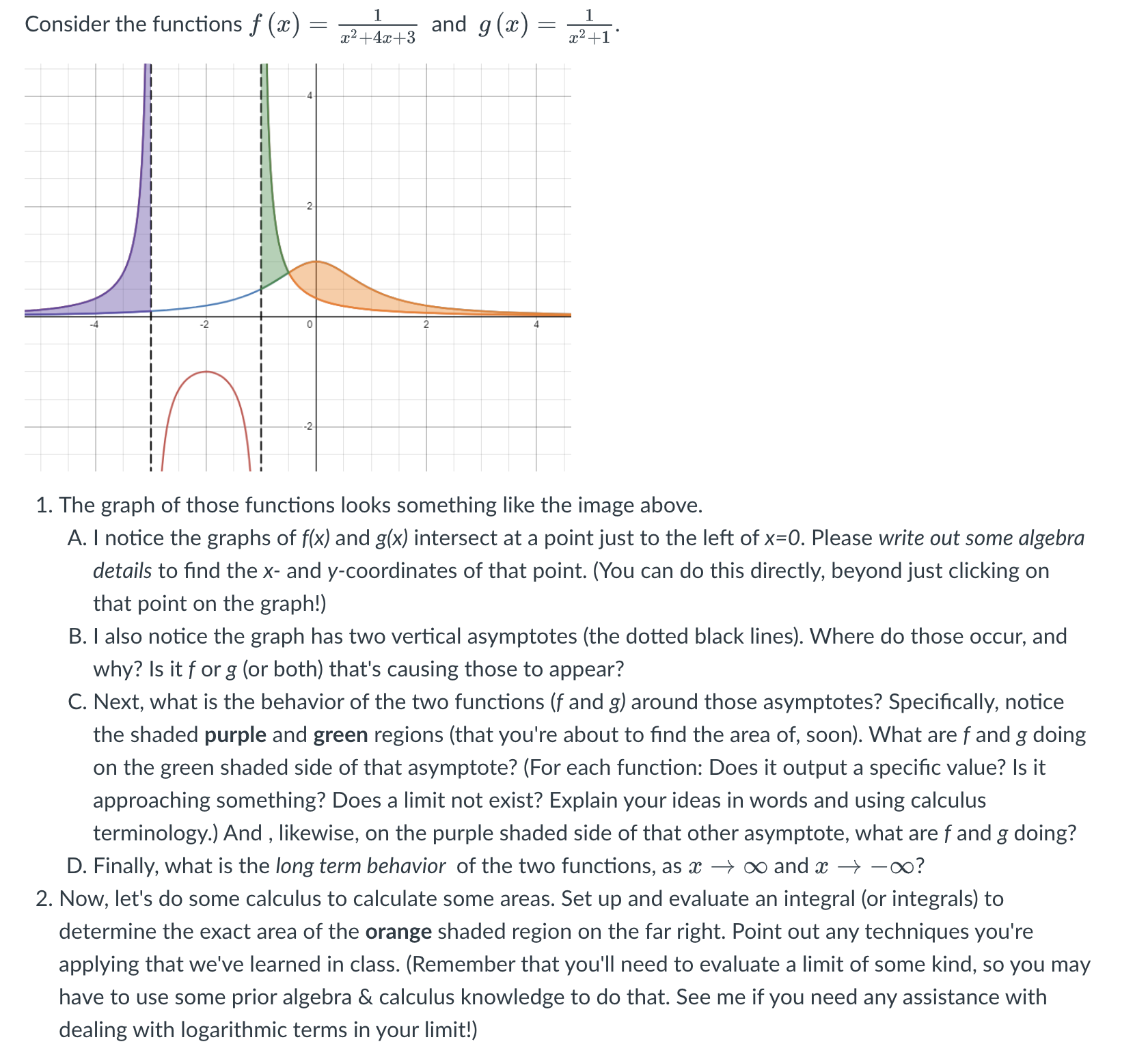 Solved Consider the functions f(x)=1x2+4x+3 ﻿and | Chegg.com
