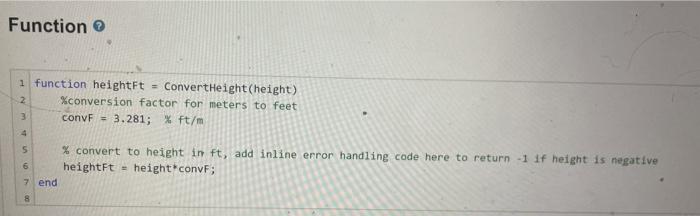 Solved The MATLAB function converts height in meters to | Chegg.com