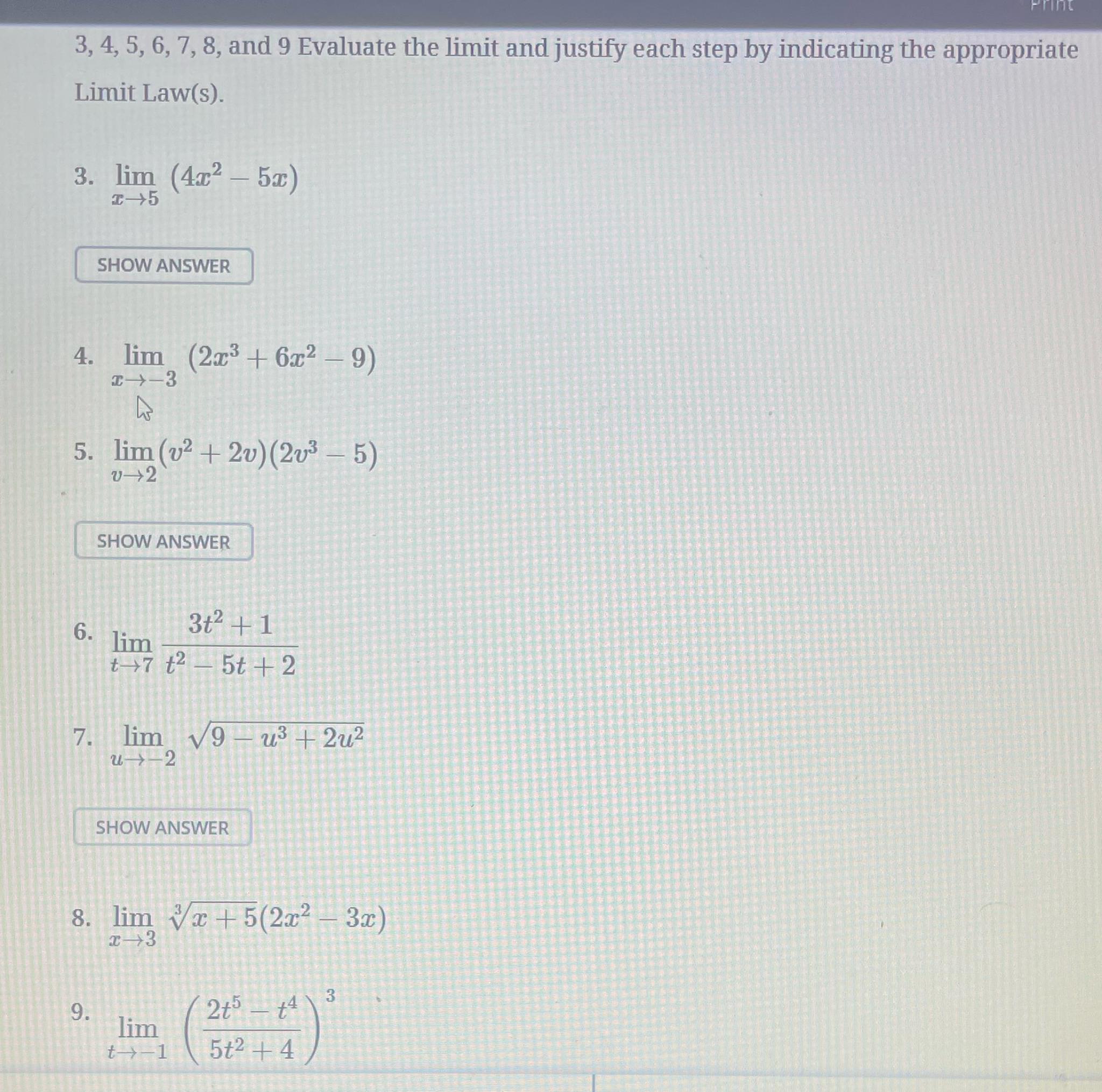 Solved Evaluate the limit and justify each step by | Chegg.com
