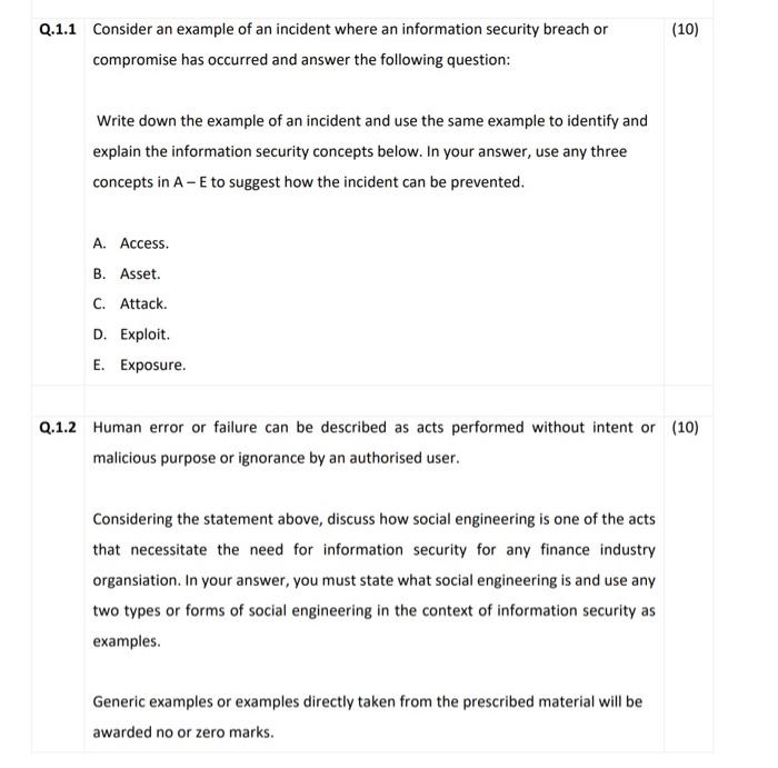 Solved 1 Consider an example of an incident where an | Chegg.com