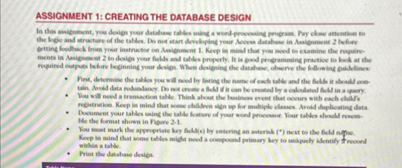 Solved ASSIGNMENT 1: CREATING THE DATABASE DESIGNIn this | Chegg.com