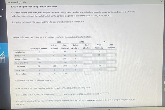 Solved 1. Calculating Infiation using a simple price Index | Chegg.com