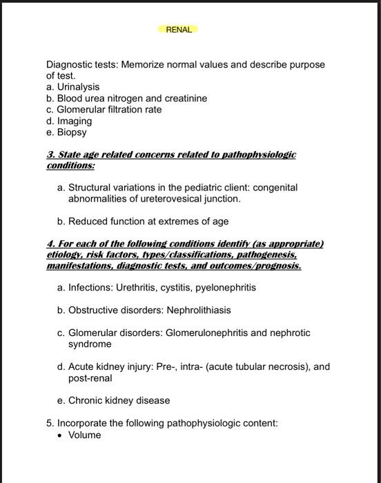 Solved Diagnostic tests: Memorize normal values and describe | Chegg.com