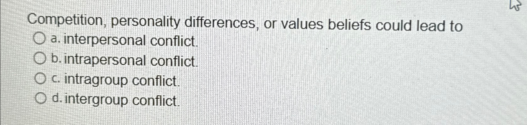 Solved Competition, personality differences, or values | Chegg.com
