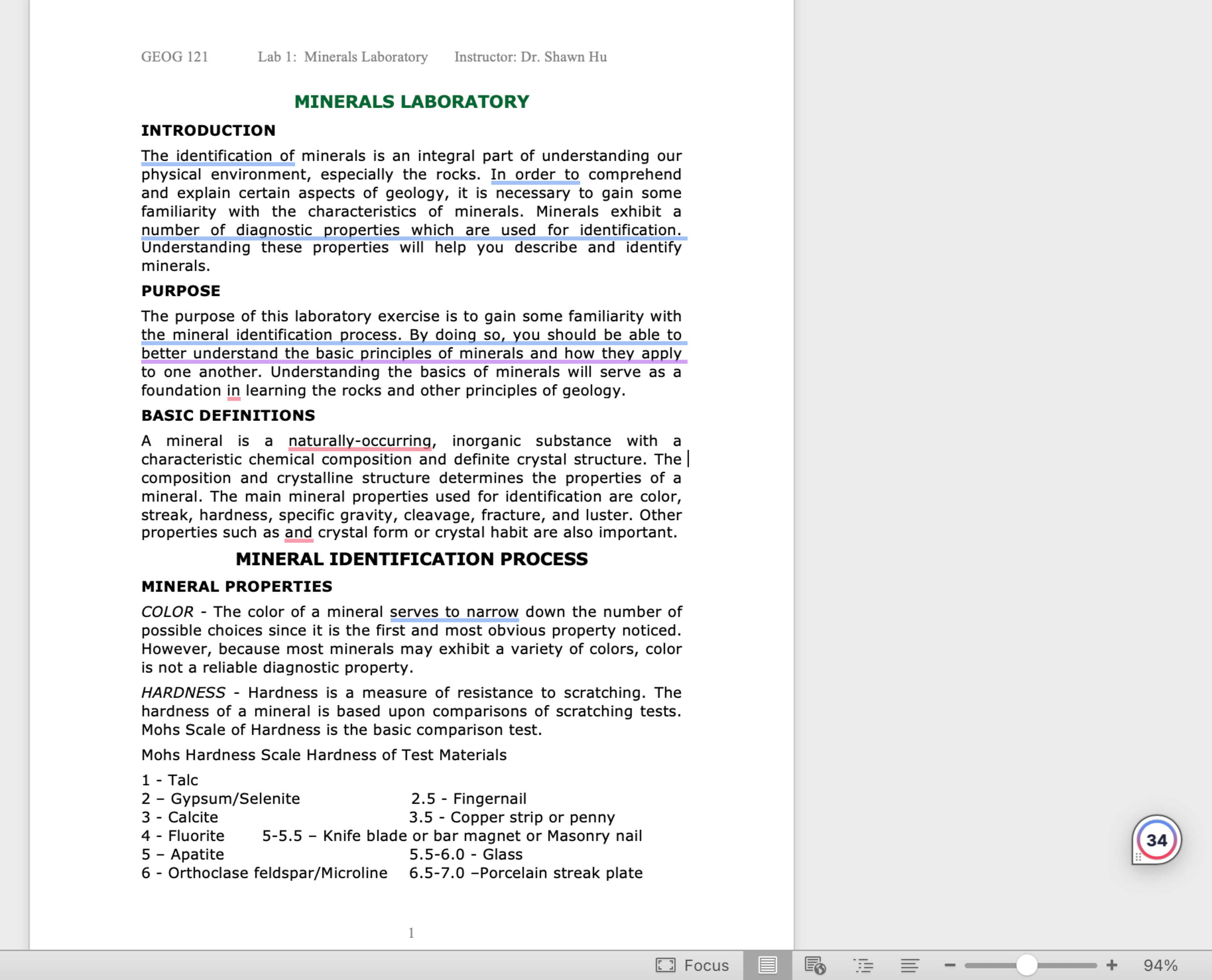 Solved MINERALS LABORATORYINTRODUCTIONThe identification of | Chegg.com