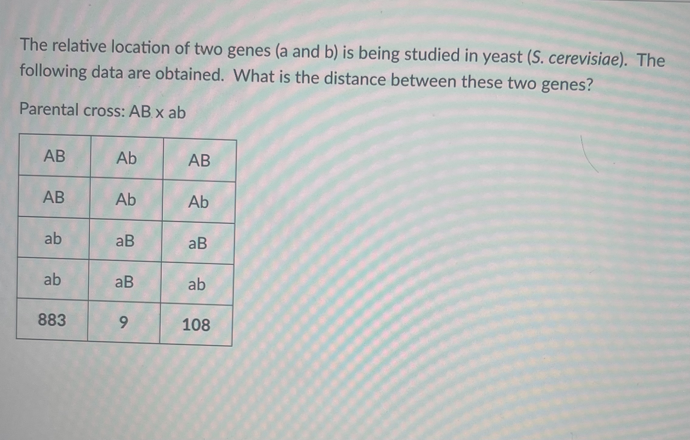 Solved The relative location of two genes ( ﻿a and b ) ﻿is | Chegg.com