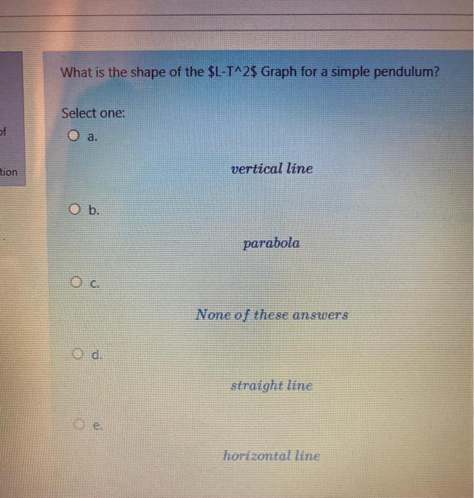 Solved What is the shape of the $L-T^2$ Graph for a simple | Chegg.com
