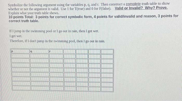 Solved Symbolize the following argument using the variables | Chegg.com