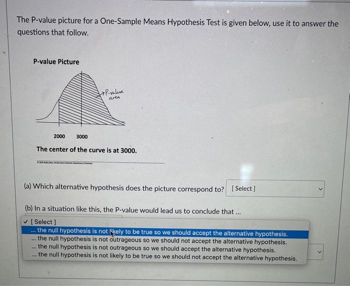 Solved The P-value picture for a One-Sample Means Hypothesis | Chegg.com