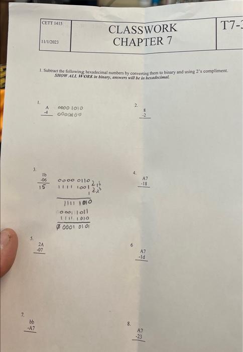 7. 3. 5. bb -A7 CETT 1415 1. 11/1/2023 1. Subtract | Chegg.com