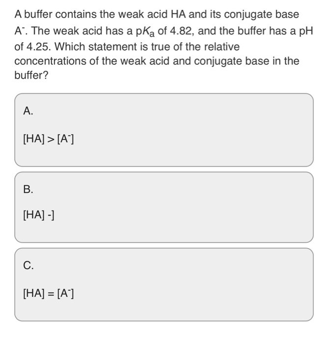 Solved A buffer contains the weak acid HA and its conjugate | Chegg.com