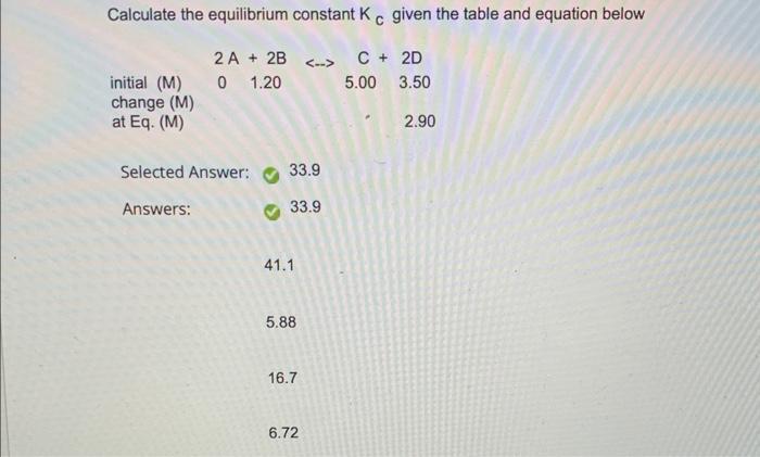 Solved Calculate the equilibrium constant KC given the table | Chegg.com