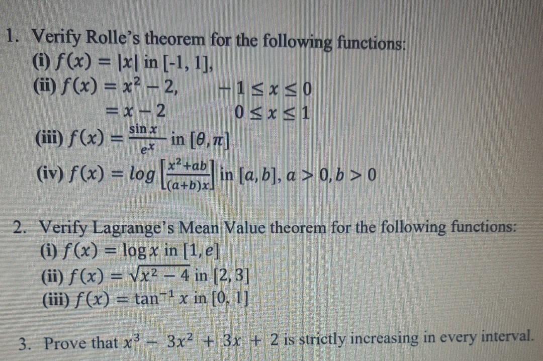 Solved 1. Verify Rolle's theorem for the following | Chegg.com