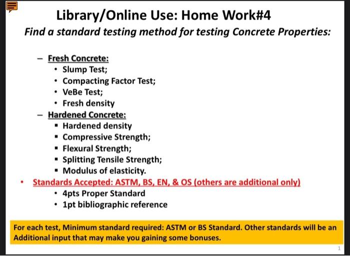 Solved Find a standard testing method for testing Concrete | Chegg.com