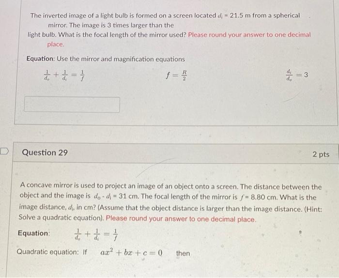 Solved The inverted image of a light bulb is formed on a | Chegg.com