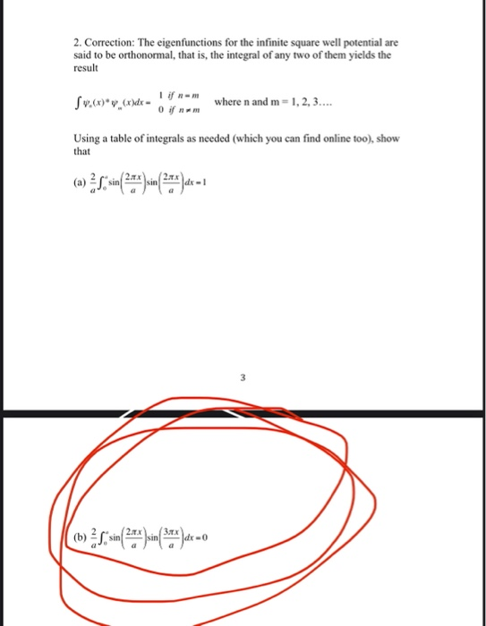 Solved 2. Correction: The eigenfunctions for the infinite | Chegg.com