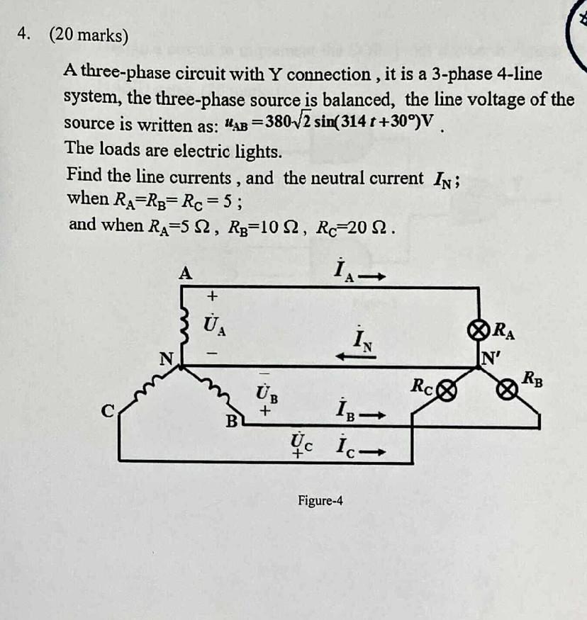 Solved 4. (20 marks) A three-phase circuit with Y | Chegg.com