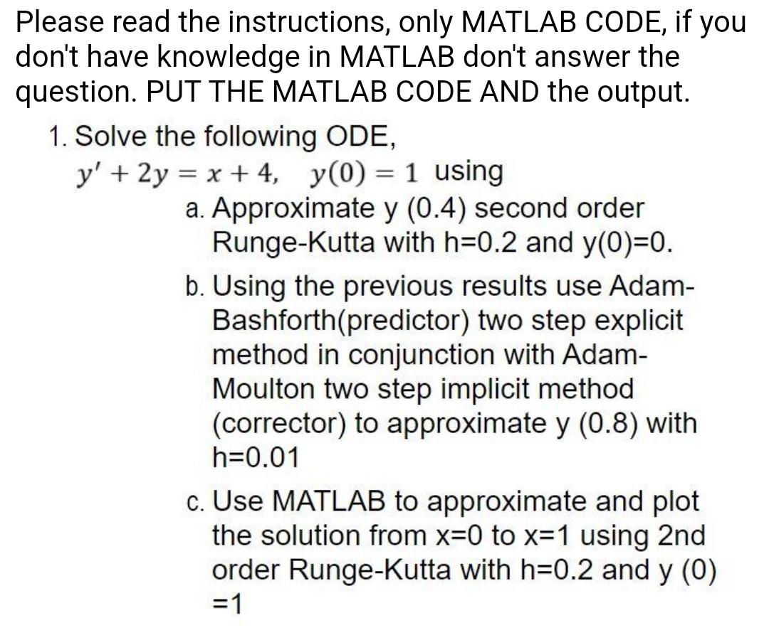 Solved Please read the instructions, only MATLAB CODE, if | Chegg.com