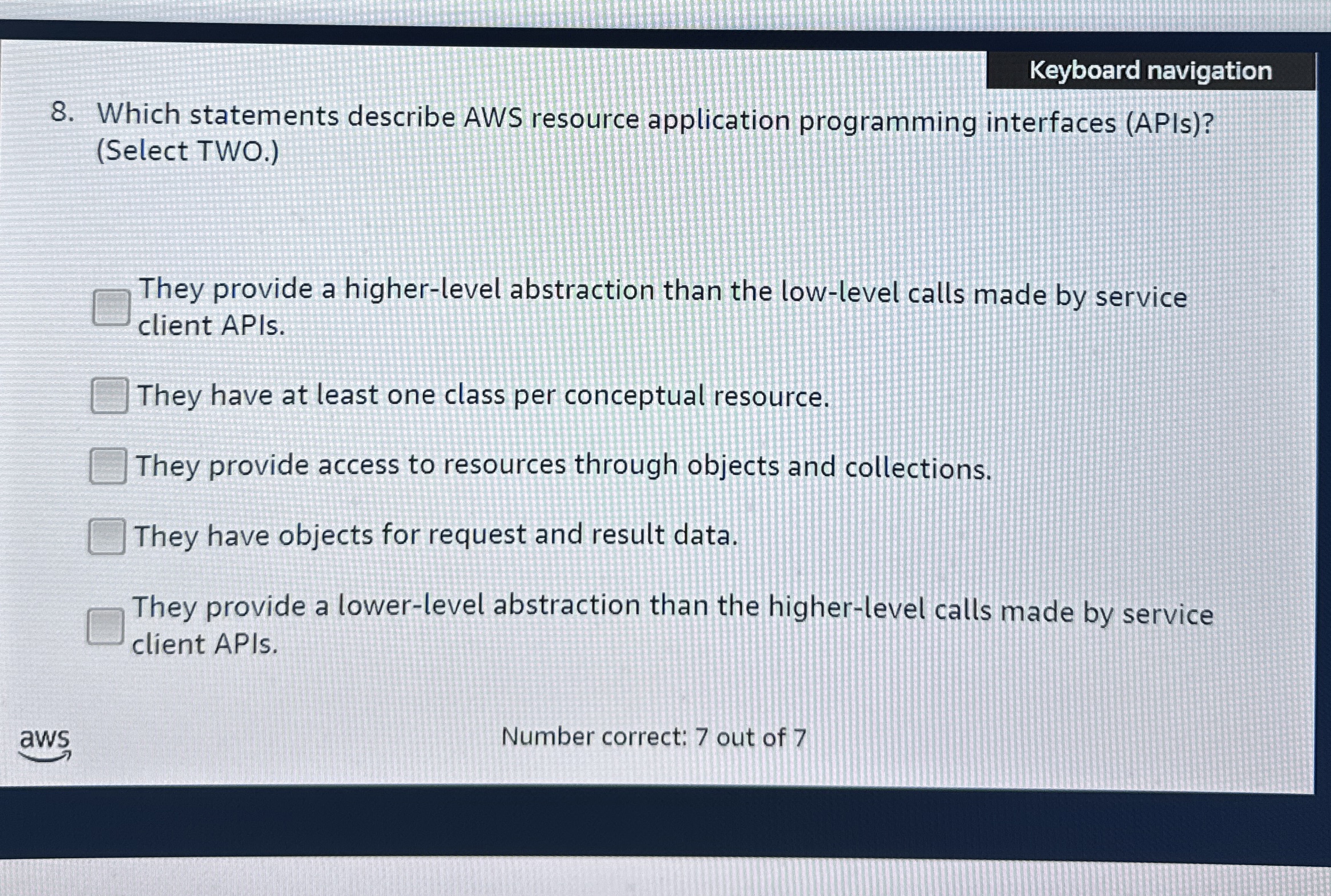 Solved Keyboard navigation8. ﻿Which statements describe AWS | Chegg.com