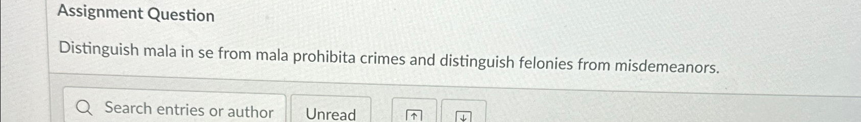 Solved Distinguish mala in se from mala prohibita crimes and | Chegg.com