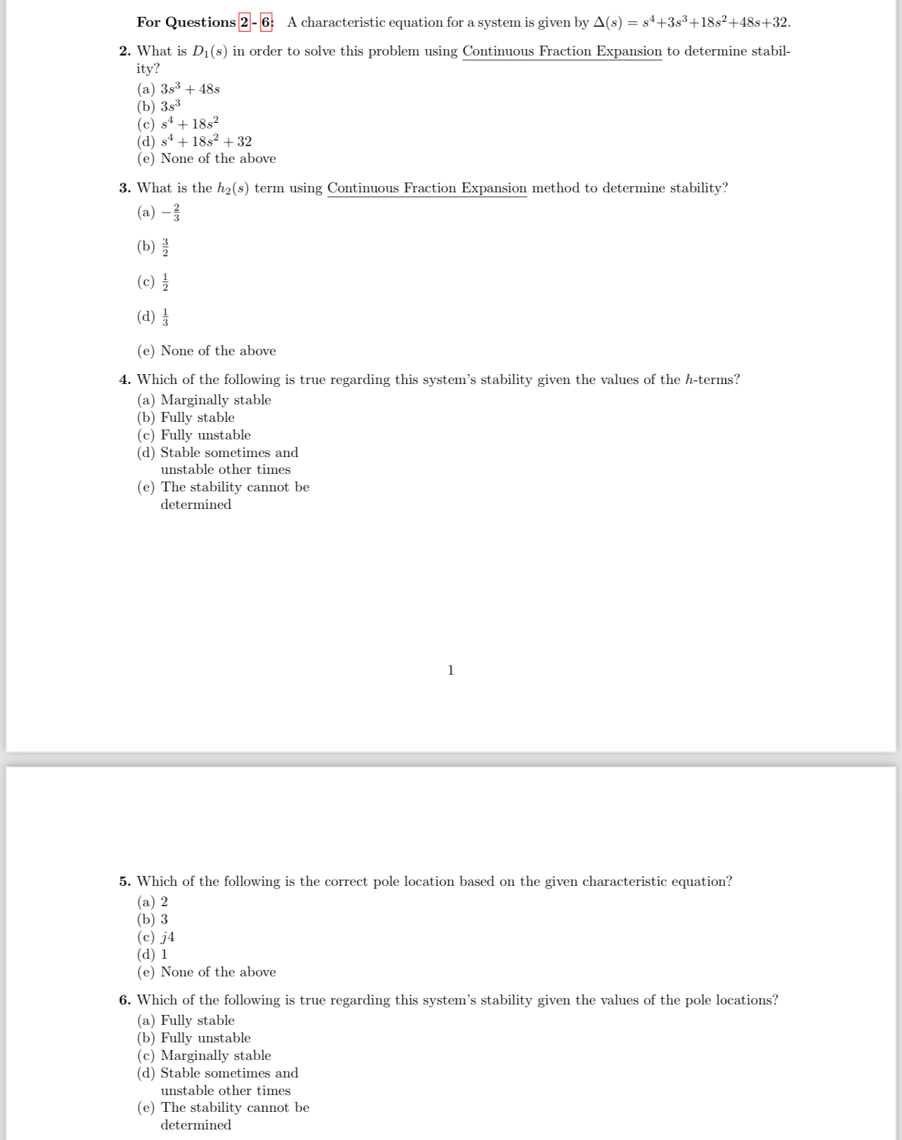 Solved For Questions 2-6: A characteristic equation for a | Chegg.com