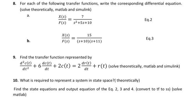 Solved 8. For each of the following transfer functions, | Chegg.com
