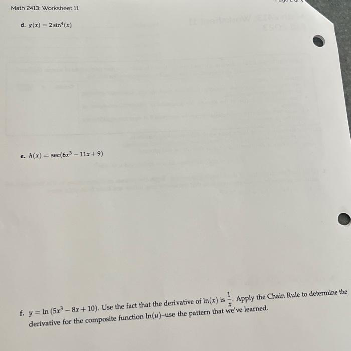 Solved Math 2413: Worksheet 11 d. g(x)=2sin4(x) e. | Chegg.com