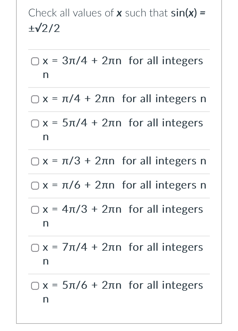 Solved Check all values of x ﻿such that | Chegg.com
