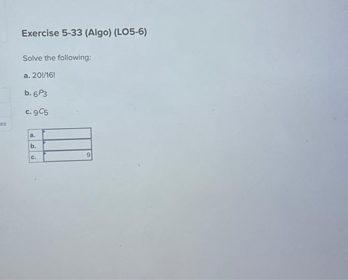Solved es Exercise 5-33 (Algo) (LO5-6) Solve the following: | Chegg.com