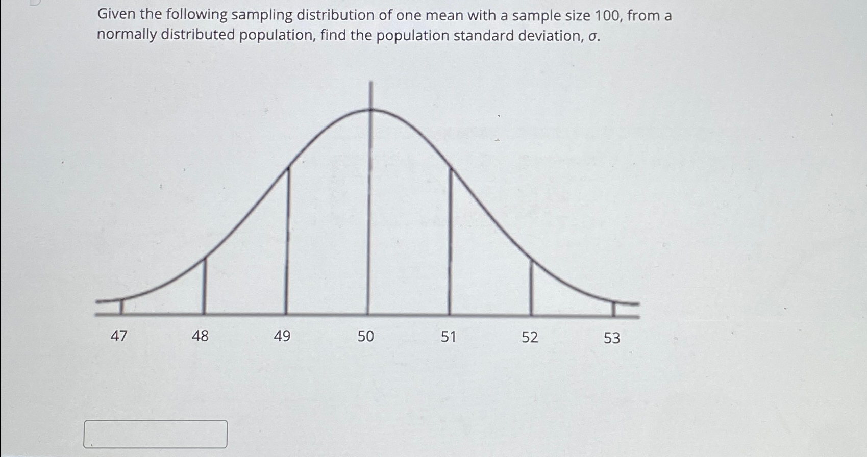 Solved Given the following sampling distribution of one mean | Chegg.com