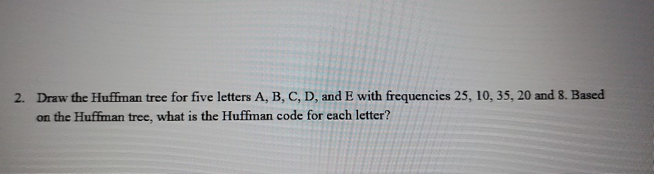Solved 2. Draw the Huffman tree for five letters A, B, C, D, | Chegg.com