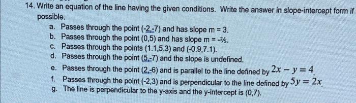 Solved 14. Write an equation of the line having the given | Chegg.com
