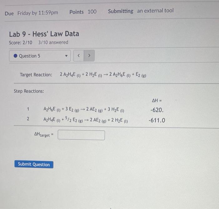 Solved Lab 9 - Hess' Law Data Score: 2/10 3/10 answered | Chegg.com