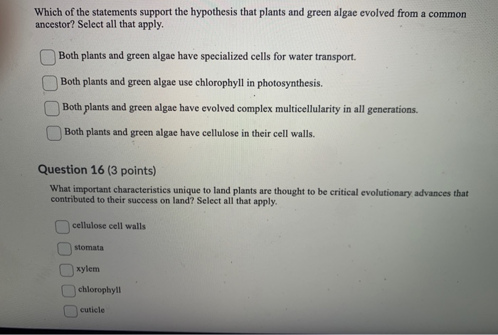 Solved Which Of The Statements Support The Hypothesis That Chegg