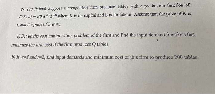 Solved 2-) (20 Points) Suppose a competitive firm produces | Chegg.com