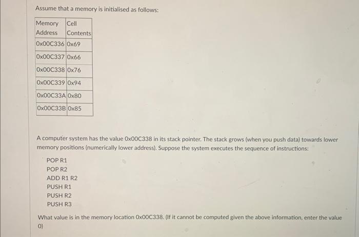 Solved Assume that a memory is initialised as follows: A | Chegg.com