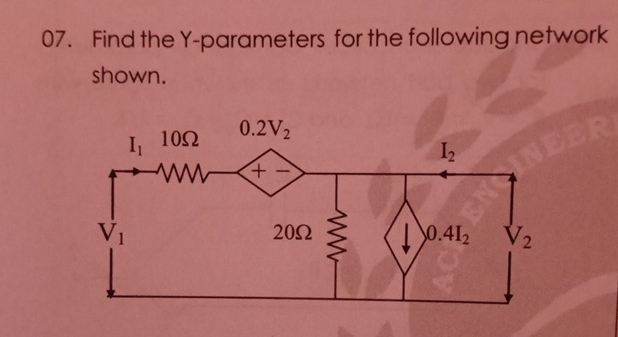 Solved Find the Y-parameters for the following network | Chegg.com