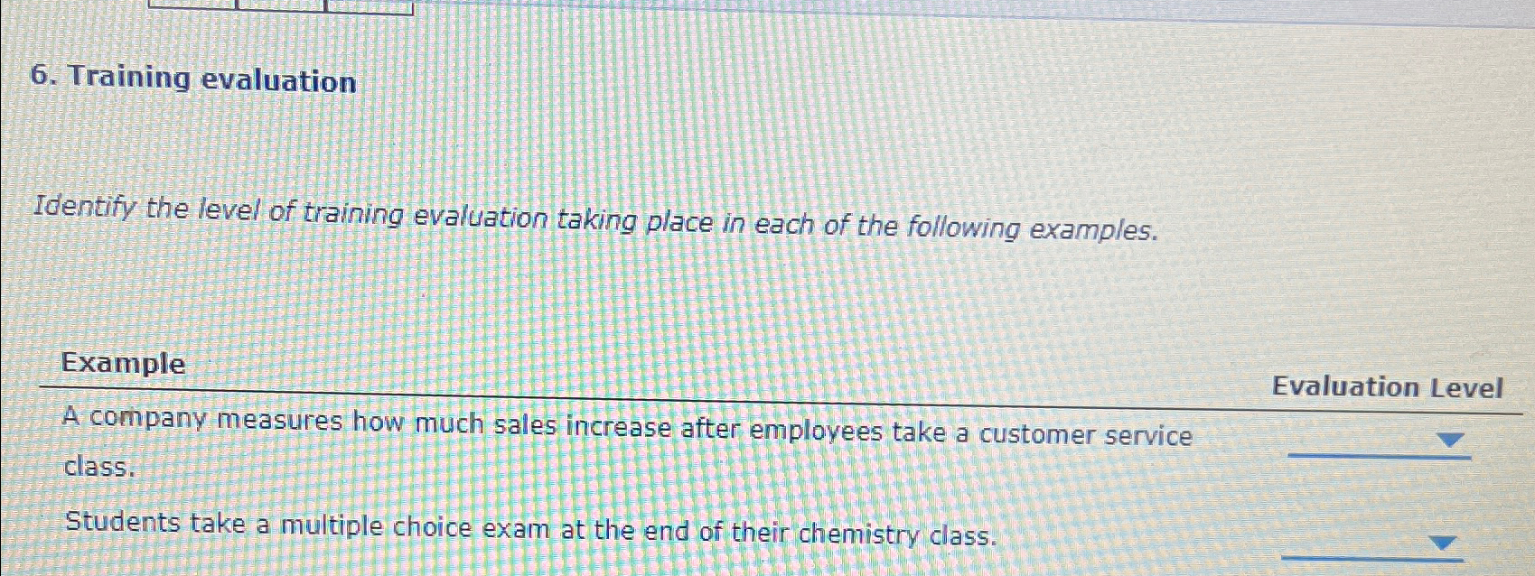Solved Training evaluationIdentify the level of training | Chegg.com