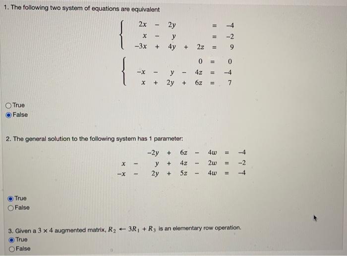 Solved 1. The following two system of equations are | Chegg.com