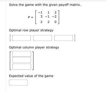Solved Solve the game with the given payoff matrix. | Chegg.com
