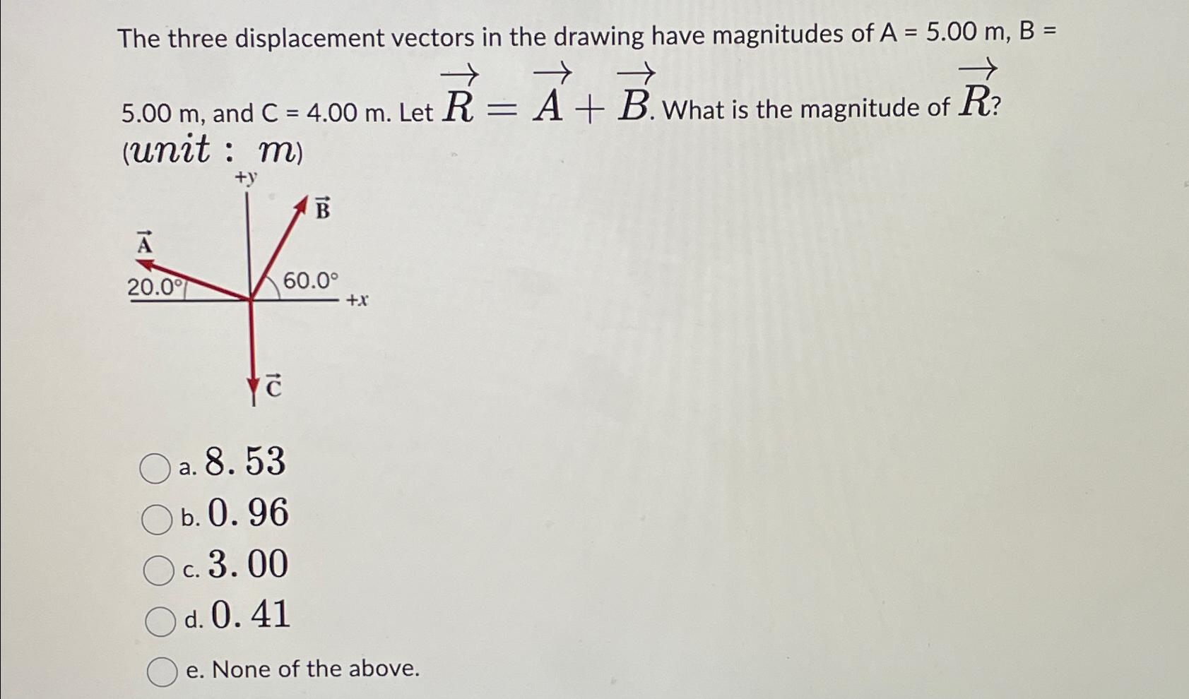 Solved The three displacement vectors in the drawing have | Chegg.com