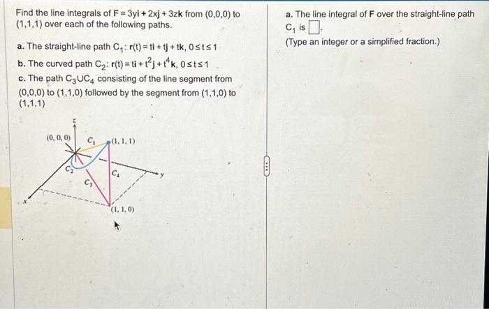 Solved Find the line integrals of F=3yi+2xj+3zk from (0,0,0) | Chegg.com