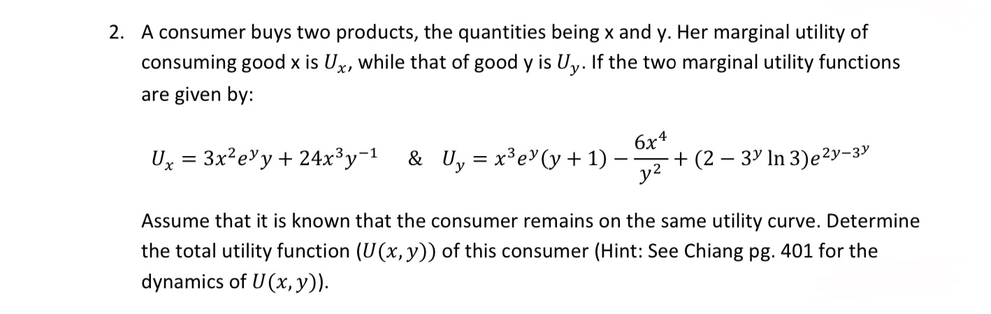 Solved A consumer buys two products, the quantities being x | Chegg.com
