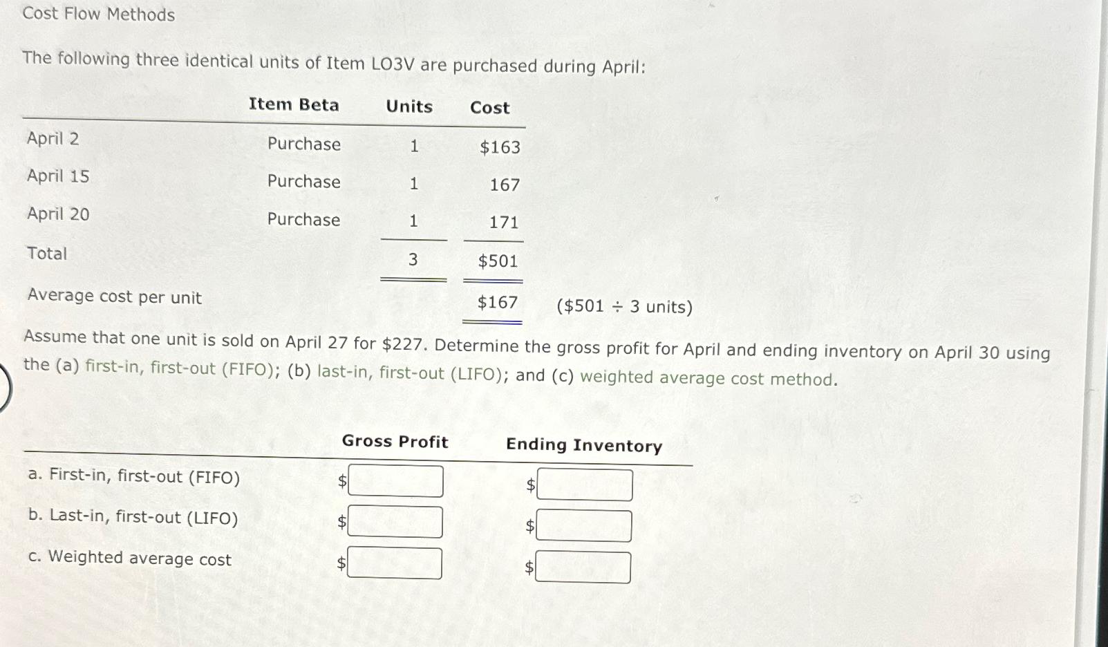 Solved Cost Flow MethodsThe following three identical units | Chegg.com