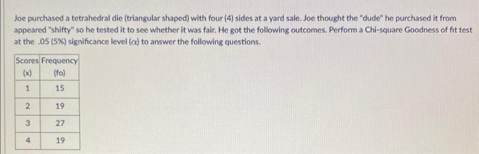 Solved Joe purchased a tetrahedral die (triangular shaped) | Chegg.com