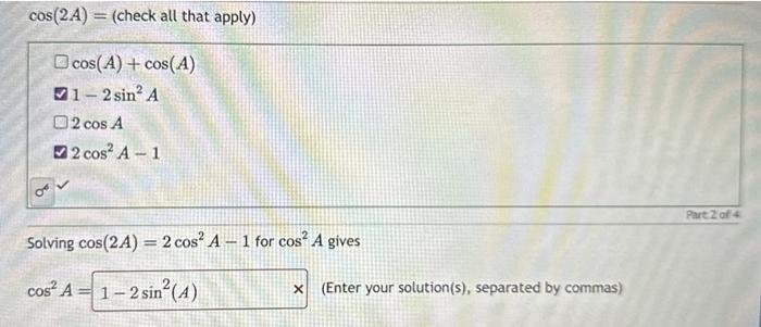 Solved cos(2A)= (check all that apply) | Chegg.com
