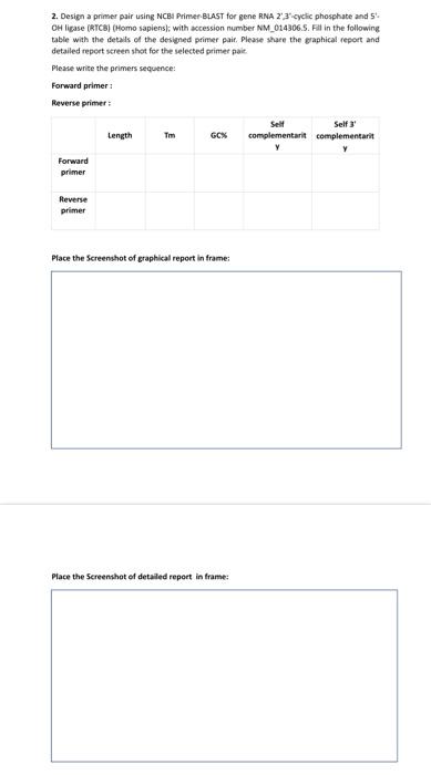 2. Design a primer pair using NCBI Primer-BLAST for | Chegg.com